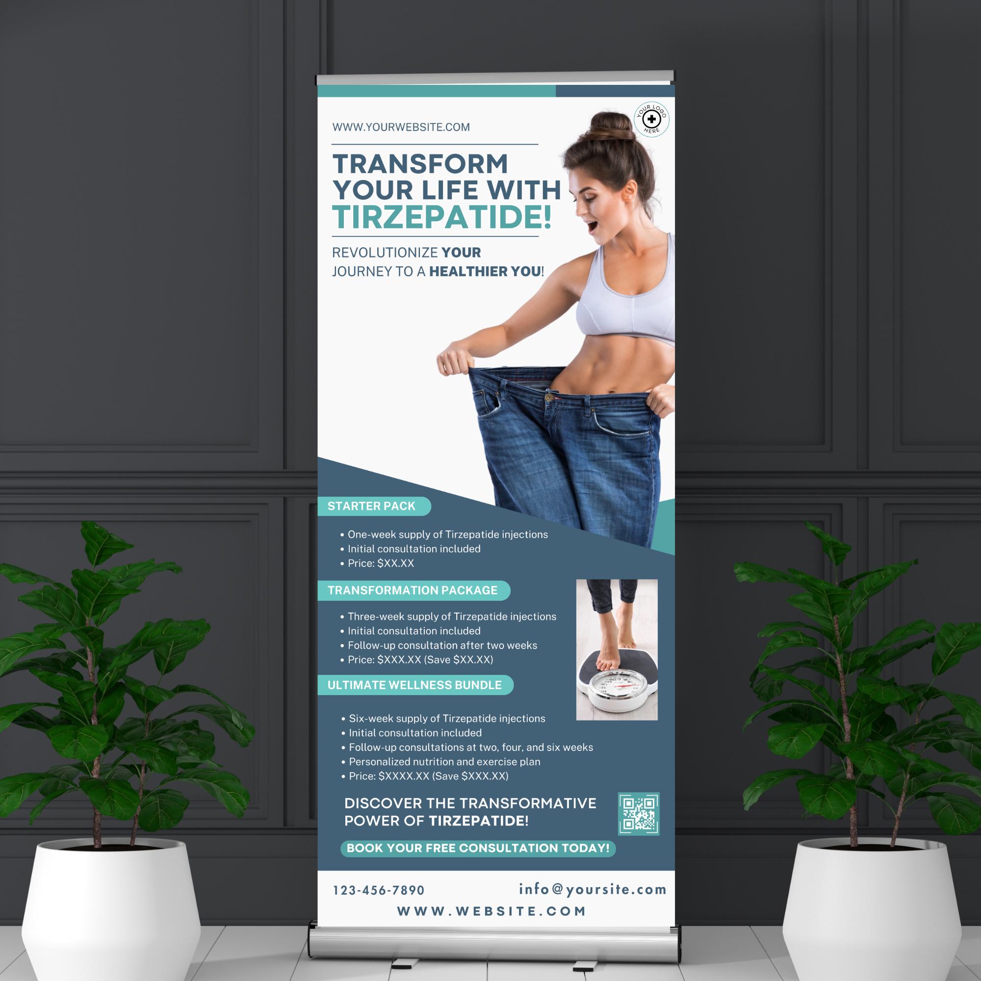 Tirzepatide Banner Weight Loss Roll up Template GLP-1 Marketing Display ...