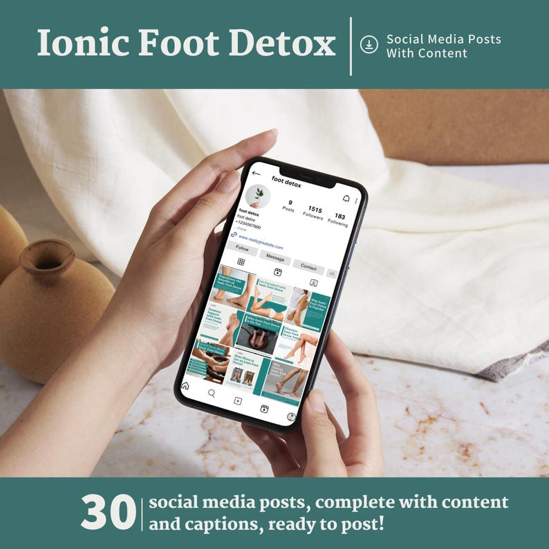 Ionic Foot Detox Social Media Canva Template 30 Editable Posts for Spa & Wellness Foot Ion ...