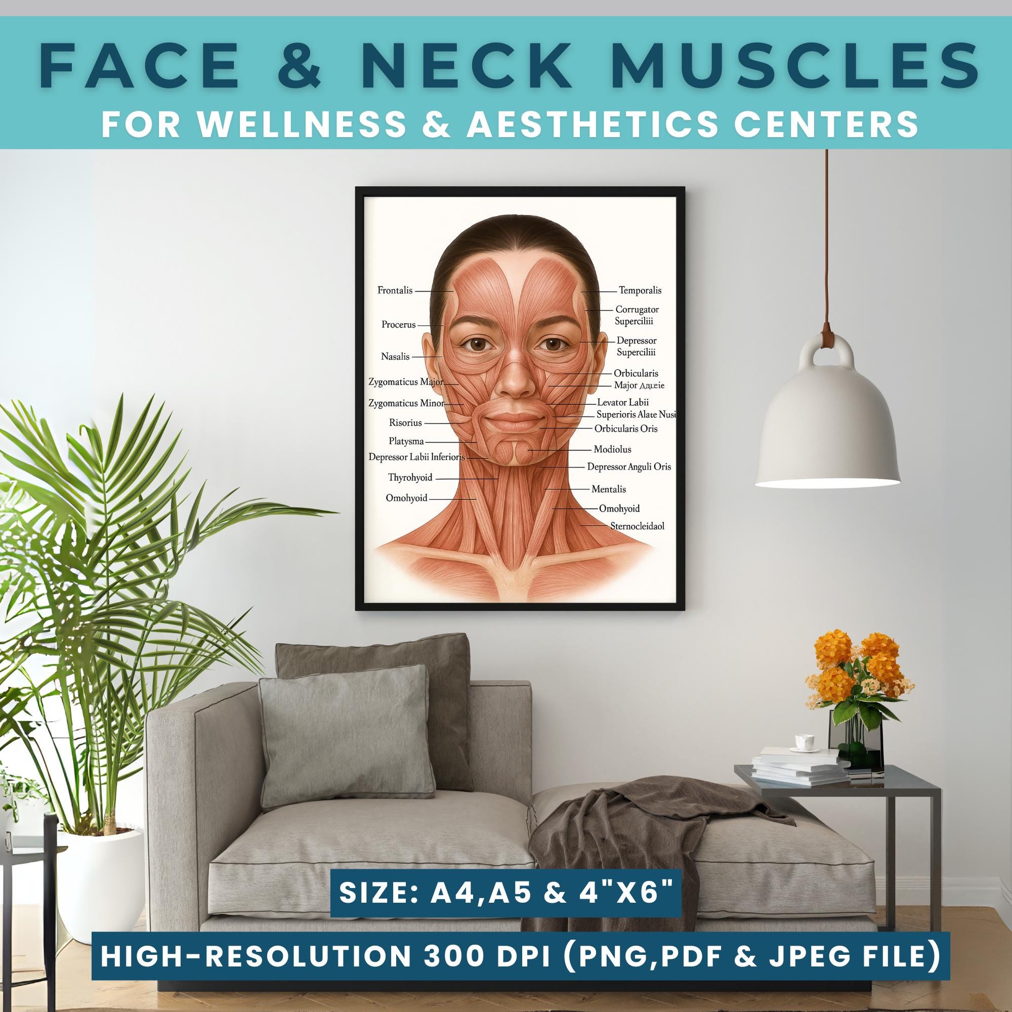 Facial Muscle Anatomy Poster Face and Neck Muscles Chart Printable ...