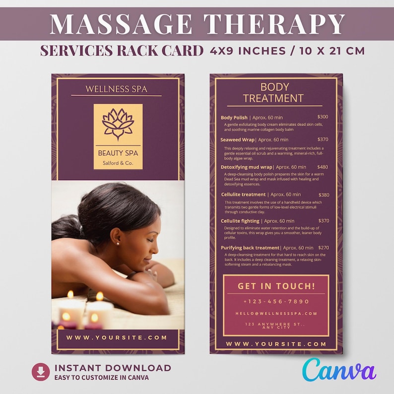 Massage Service Rack Card Template Massage Therapy Rack Card Wellness ...