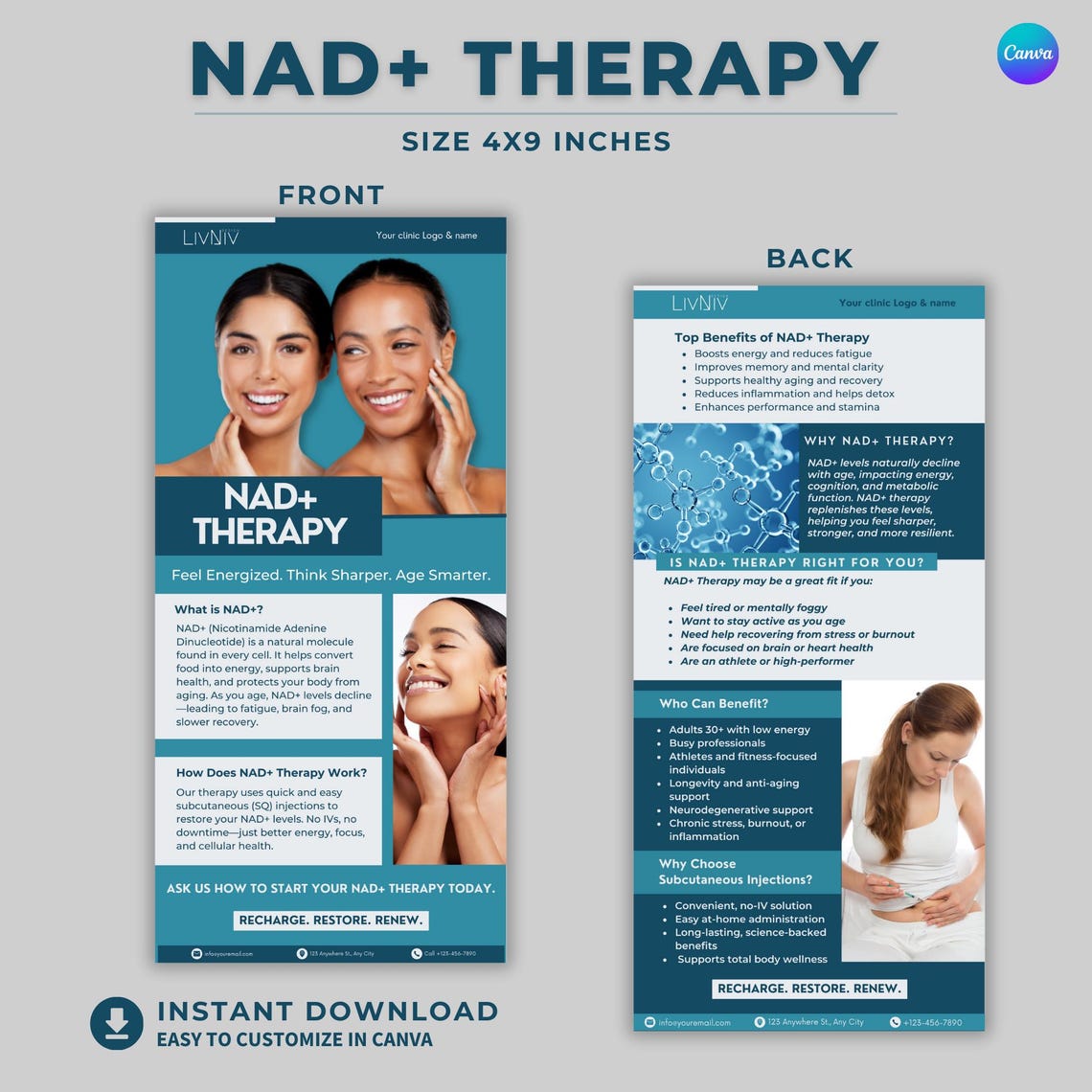 NAD Therapy Template Subcutaneous NAD+ Injection Editable Canva for ...