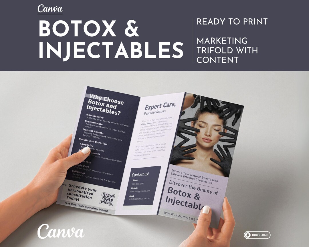 Botox and Injectables Trifold Canva Editable Template Ready to Print ...