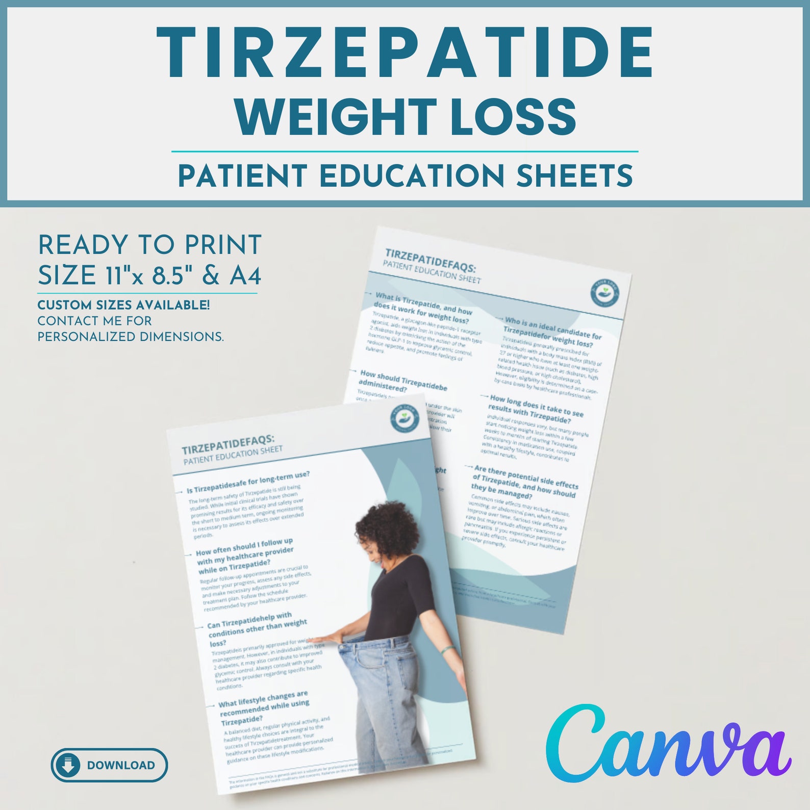 Tirzepatide Weight Loss Patient Educational Sheet | Canva Editable ...