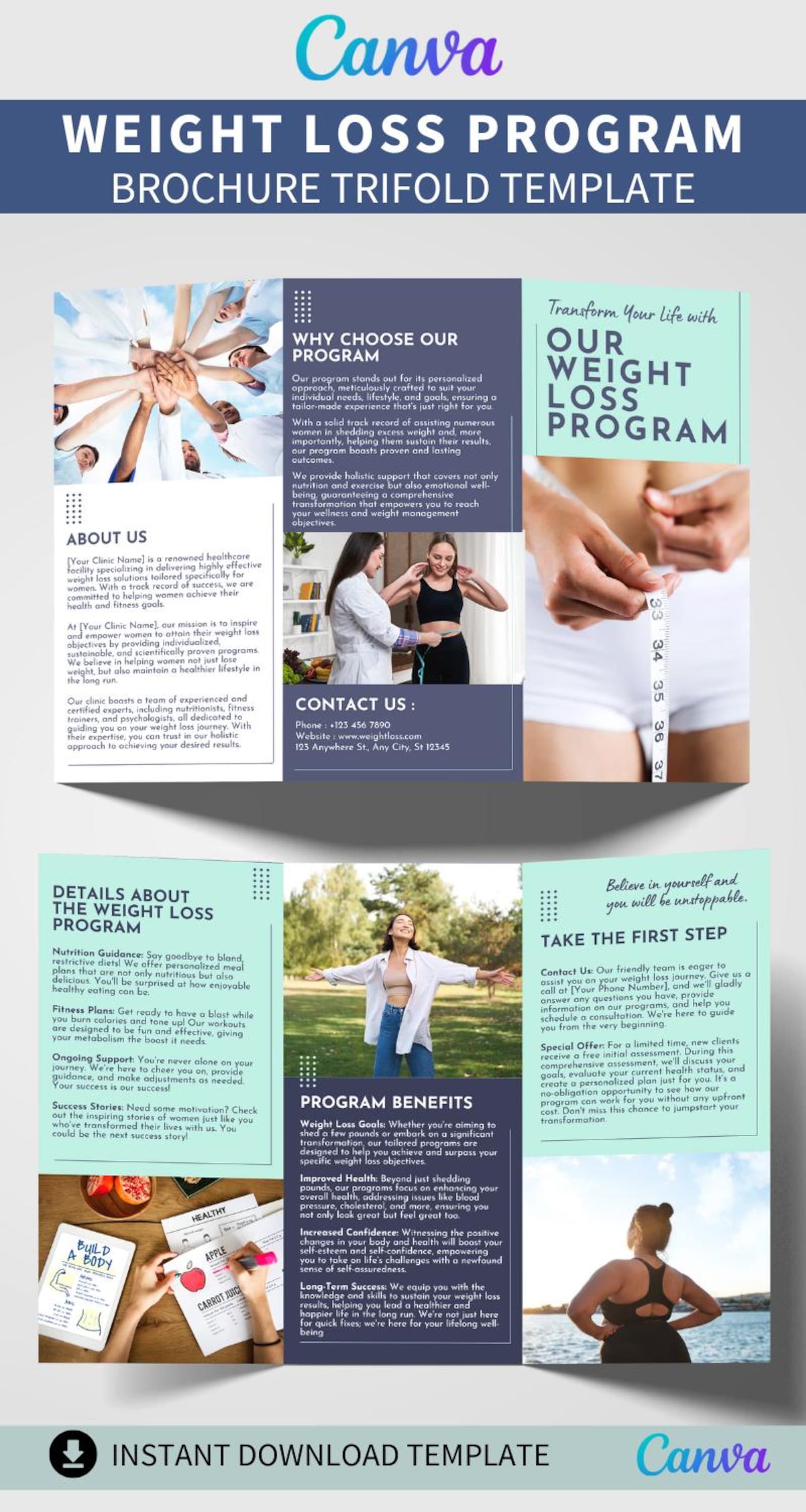 Weight Loss Program Template Diet Brochure Canva Editable Weight ...