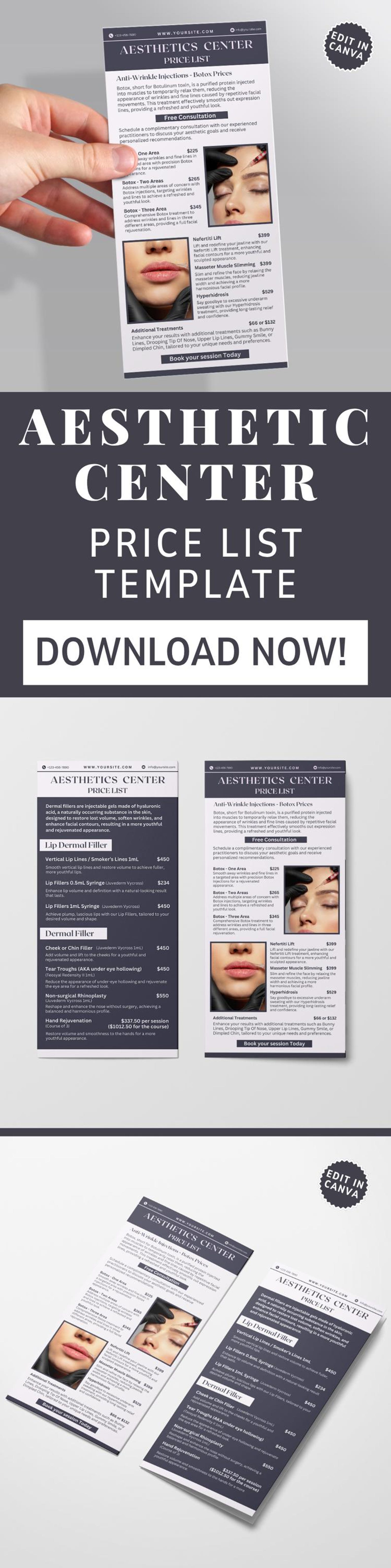 Medspa Price List Template Botox Rack Card Derma Fillers Canva Editable ...