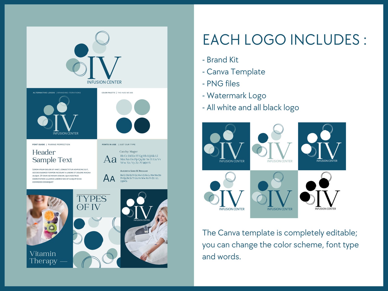 IV Therapy Logos Brand Kit Canva Logos Drip Logos 10 Logos Ready to Use ...