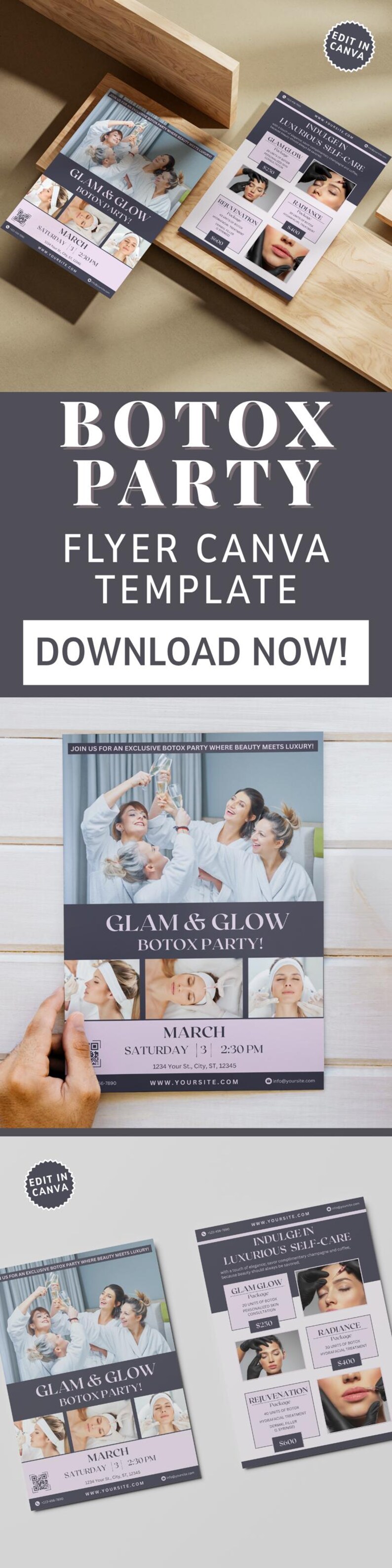 Botox Party Flyer Invitation Template Medspa Event Handout Canva Skin ...