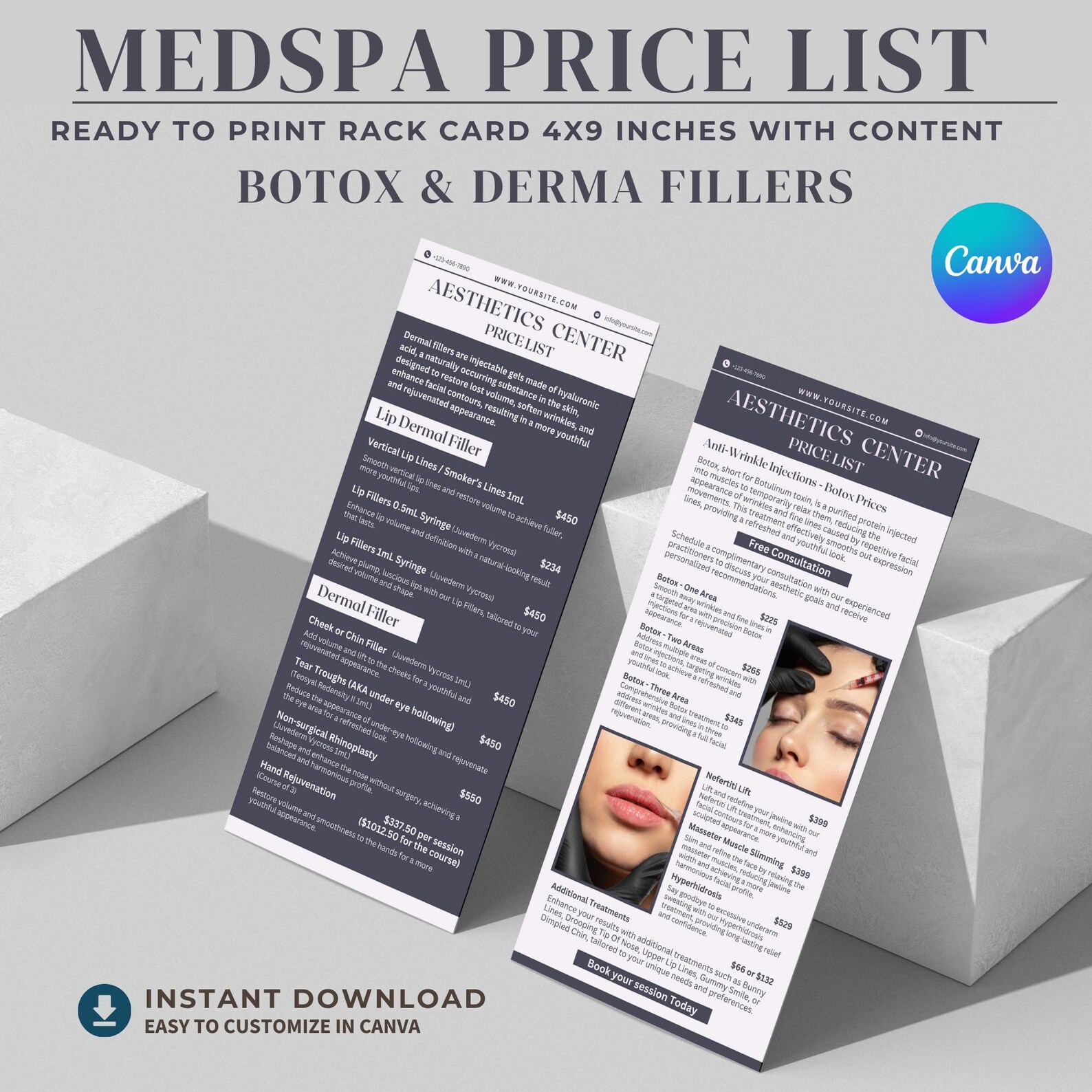 Medspa Price List Template Botox Rack Card Derma Fillers Canva Editable ...