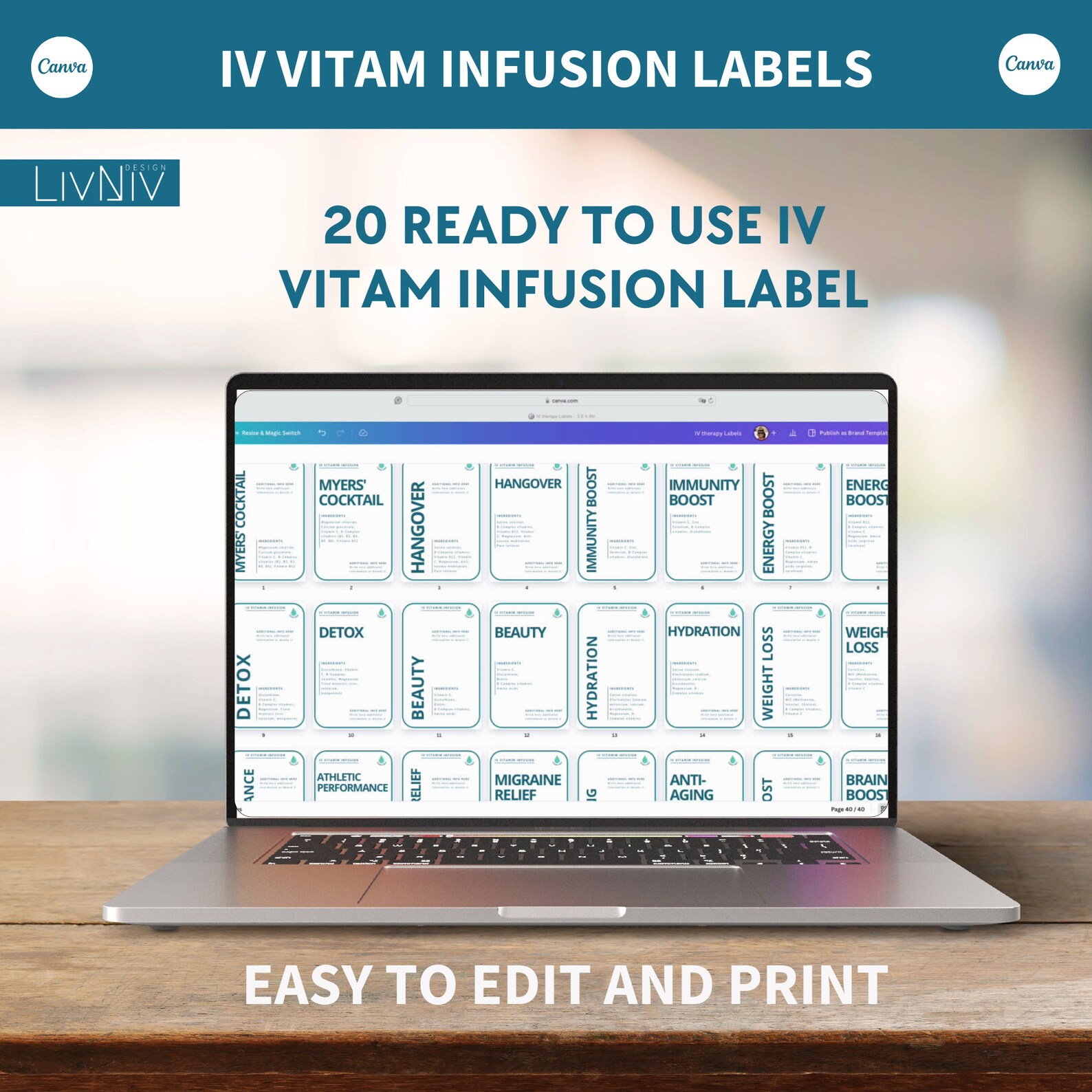 IV Bag Label Template IV Therapy Sticker Drip Label Customizable Canva ...