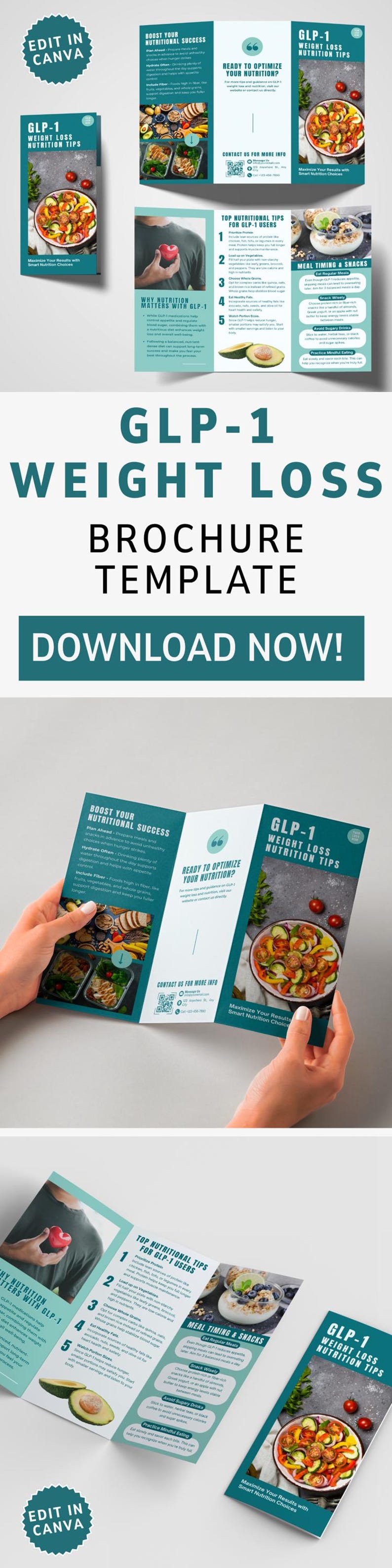 GLP 1 Treatment Brochure Weight Loss Tips Canva Printable Nutritional ...