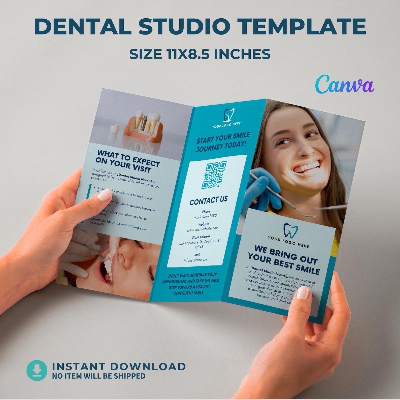 Dental Brochure Template for Dental Clinic Canva Editable Trifold ...