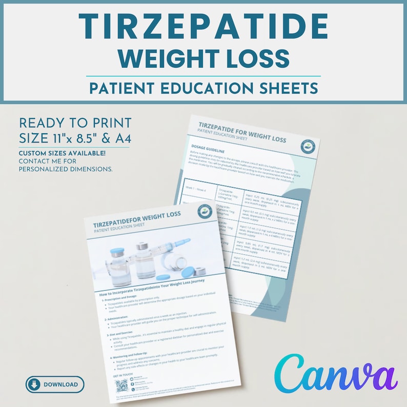 Tirzepatide Weight Loss Patient Educational Sheet Canva Editable ...