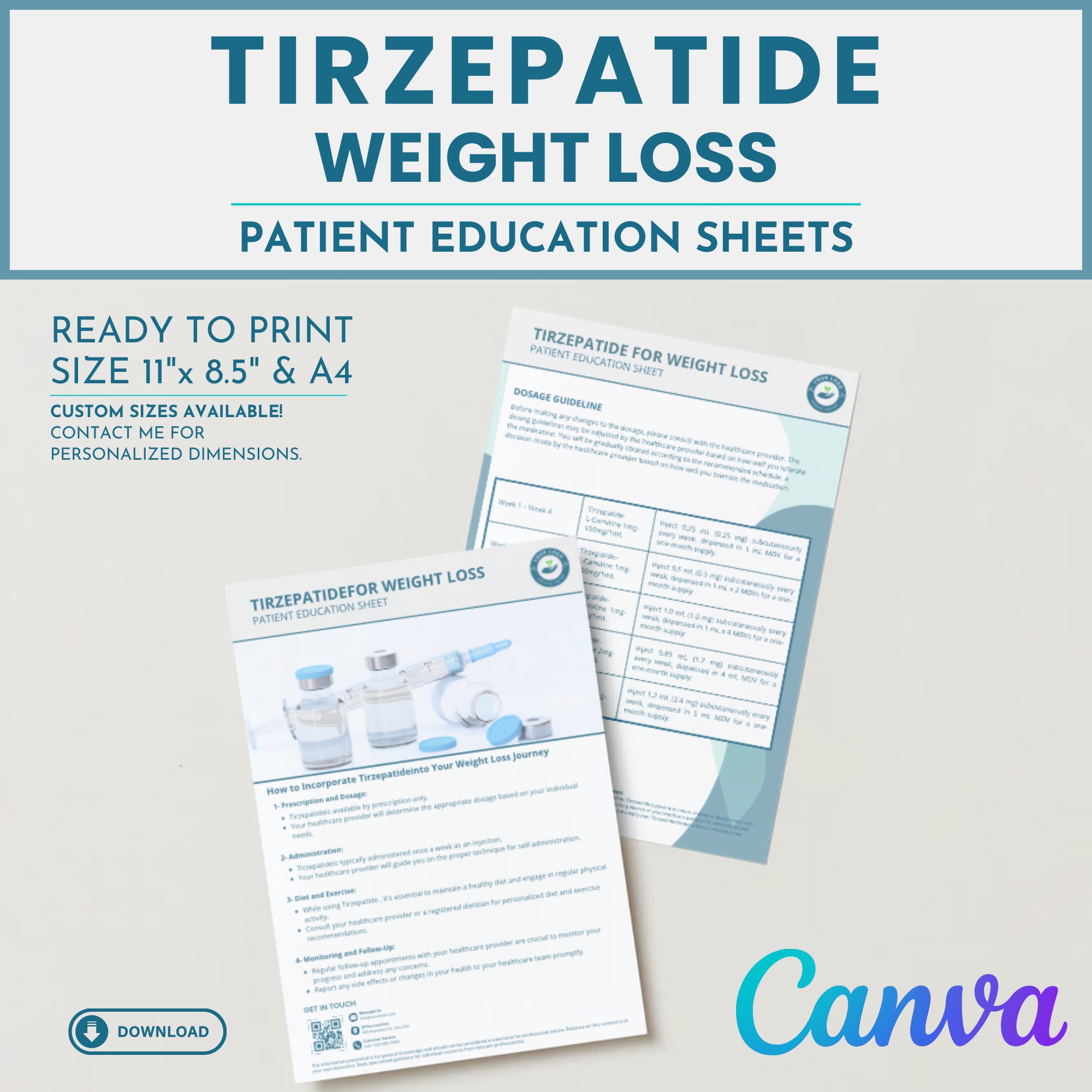 Tirzepatide Weight Loss Patient Educational Sheet Canva Editable ...