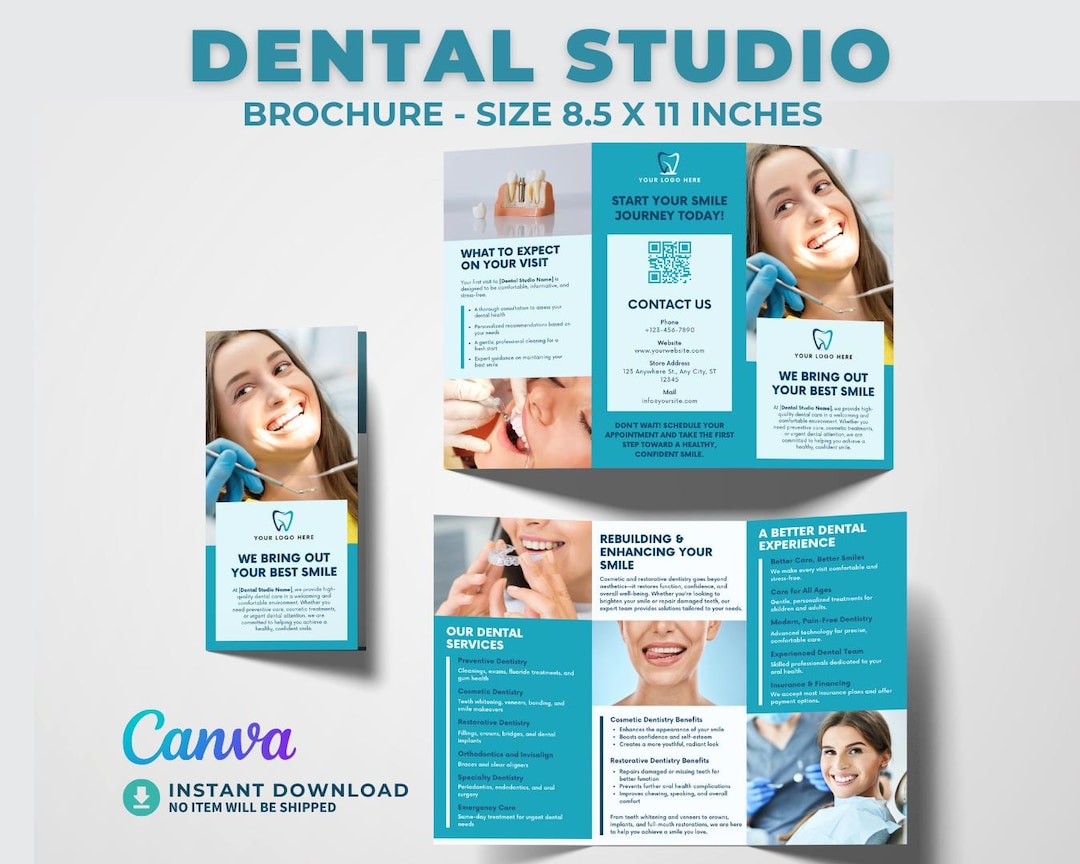 Dental Brochure Template for Dental Clinic Canva Editable Trifold ...