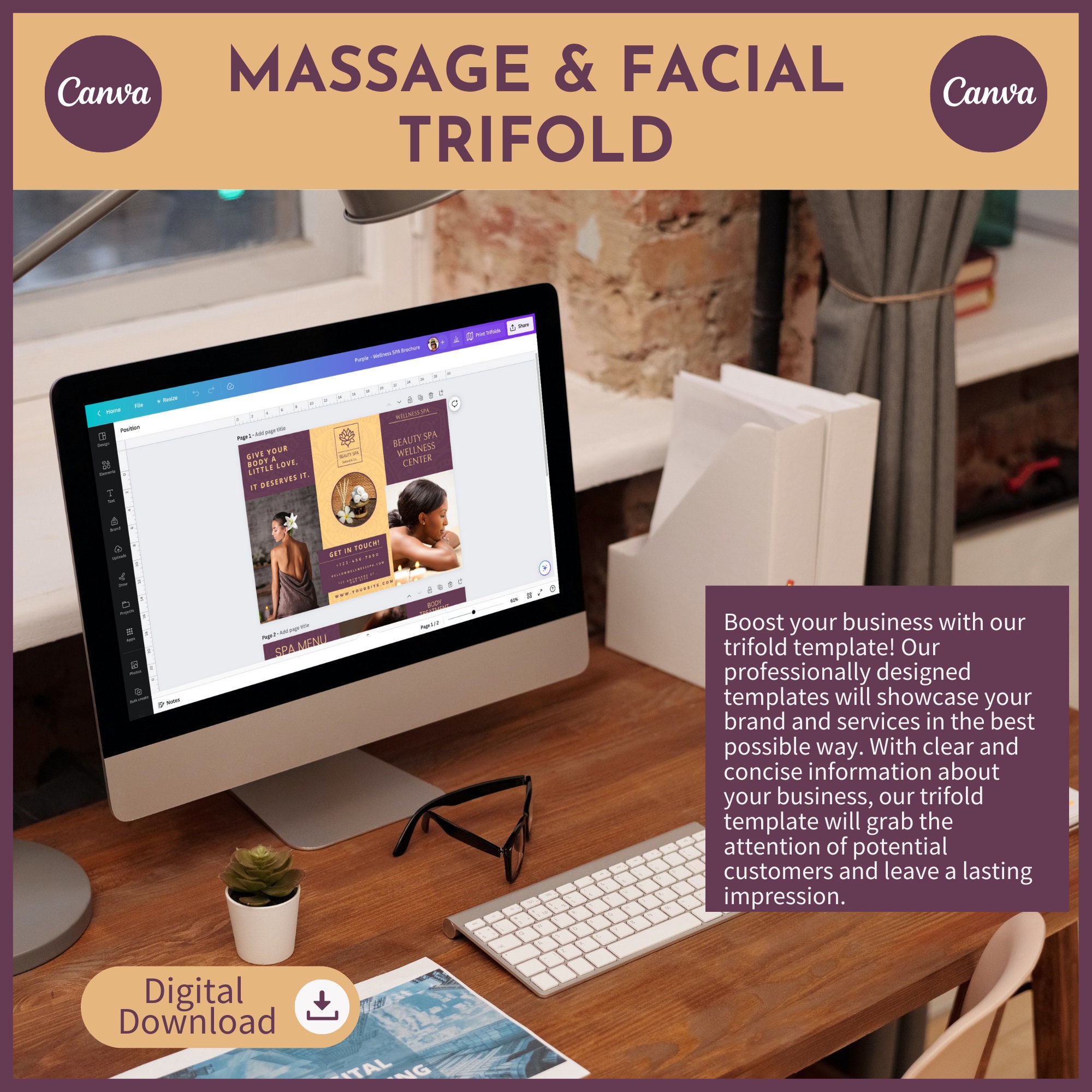 Editable Massage and Facial Services Brochure Template - Spa Pamphlet ...