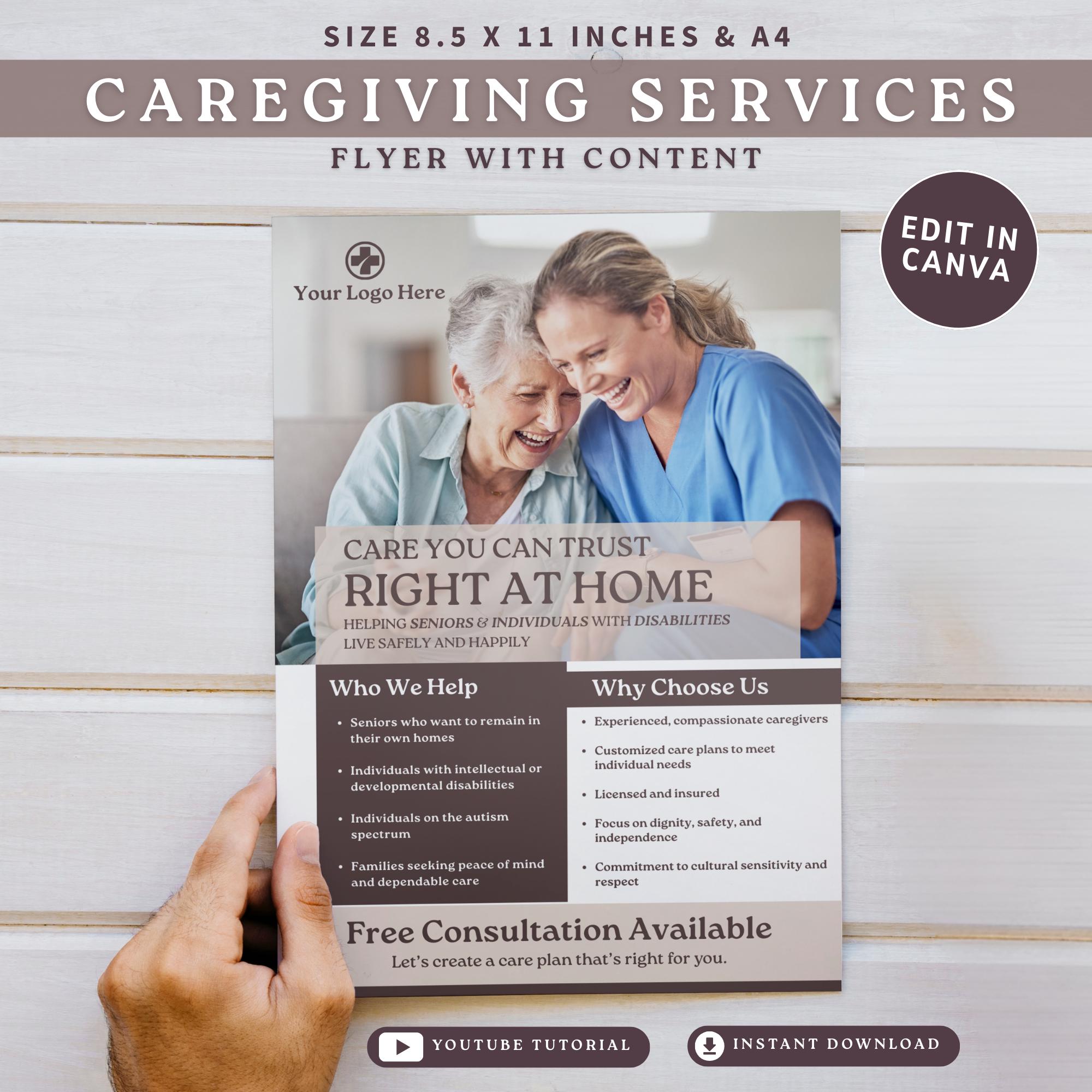 Home Care Flyer Template Caregiver Service Marketing Handout Senior ...