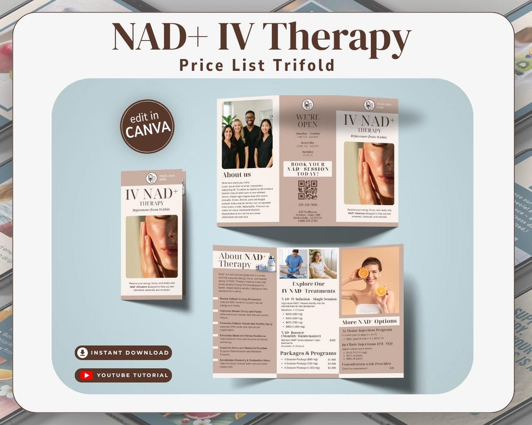 Nad Brochure Template NAD IV Therapy Price List Trifold Nad+ Menu ...