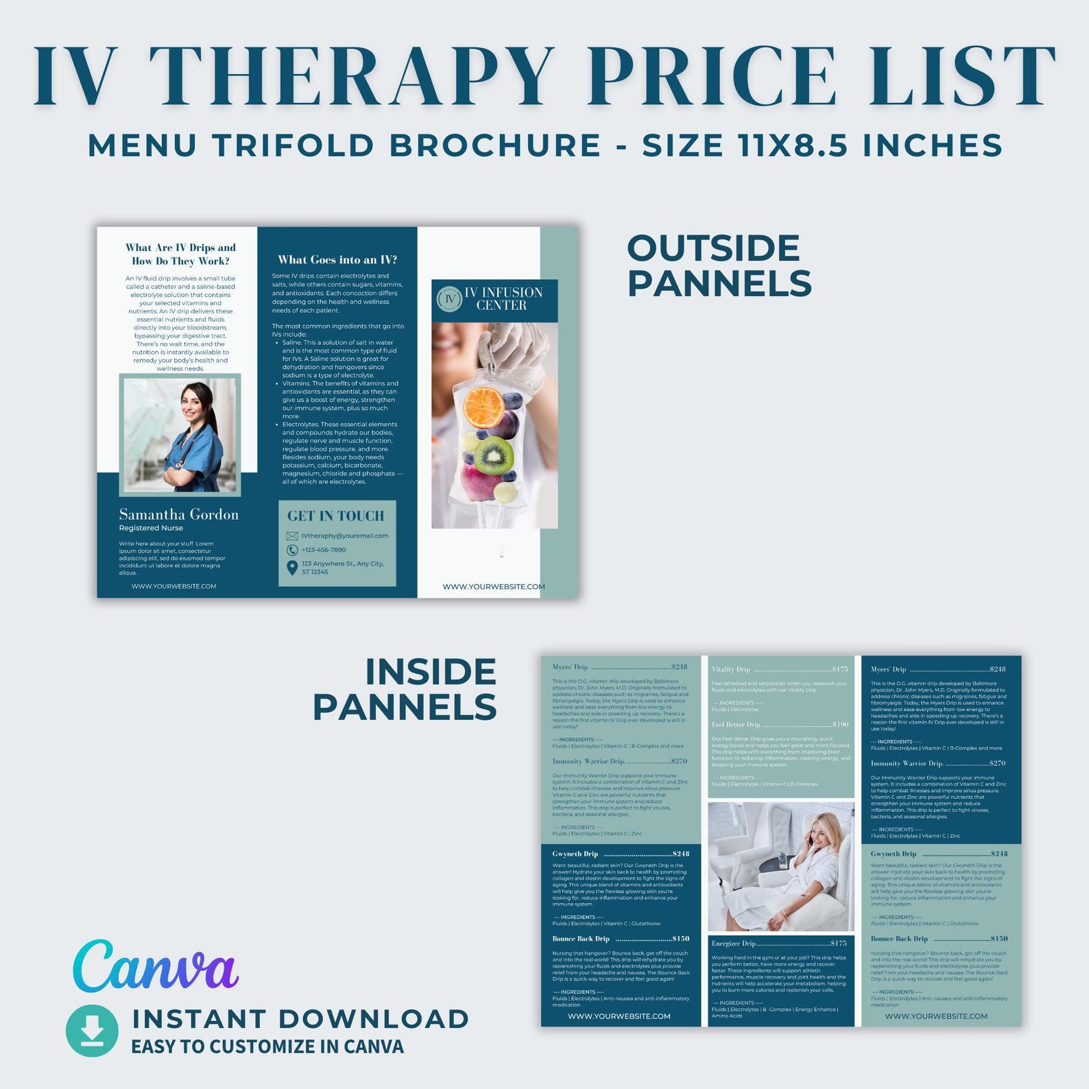 IV Trifold Menu Template IV Vitamin Therapy Price List Brochure Iv Drip ...