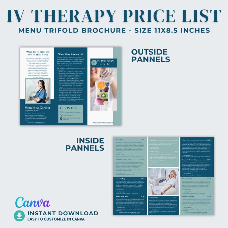 IV Trifold Menu Template IV Vitamin Therapy Price List Brochure Iv Drip ...