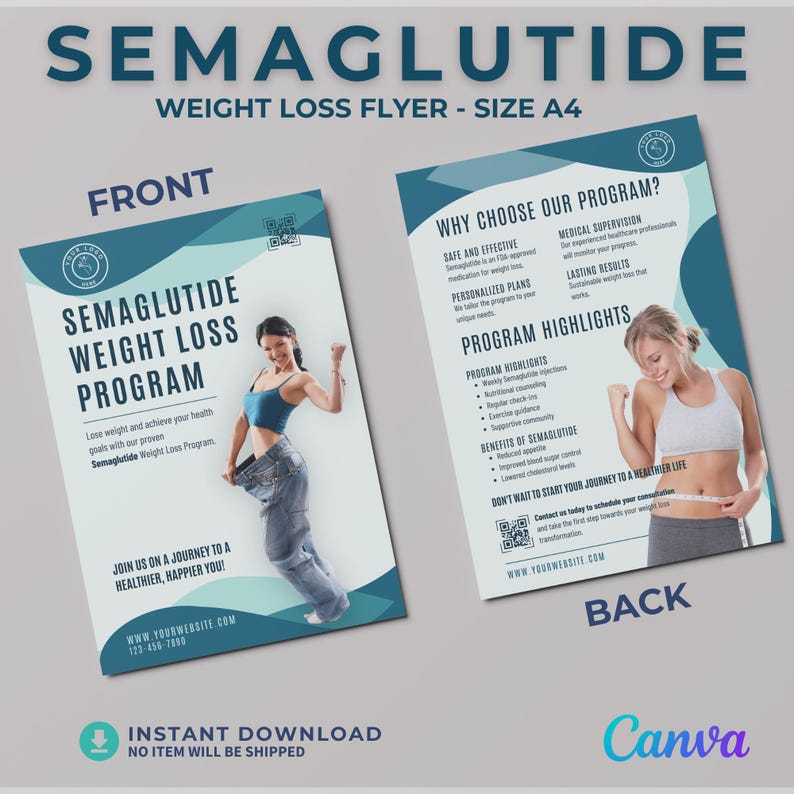 Weight Loss Printable Bundle Tirzepatide Flyer Canva Template ...
