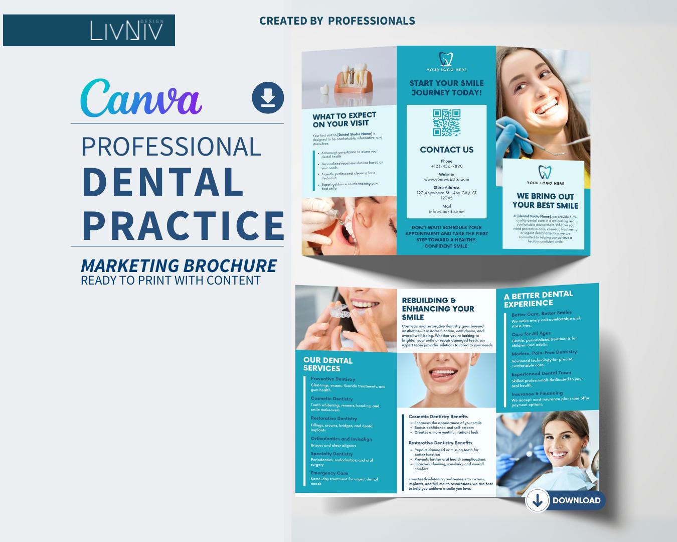 Dental Practice Brochure | Canva Editable Template | Printable 8.5”x11” Trifold Dental Brochure ...