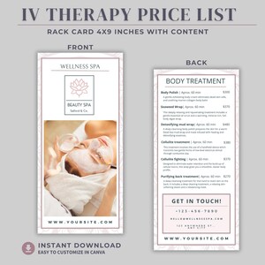 Wellness Spa Price List Rack Card Template Skincare Treatment Menu ...