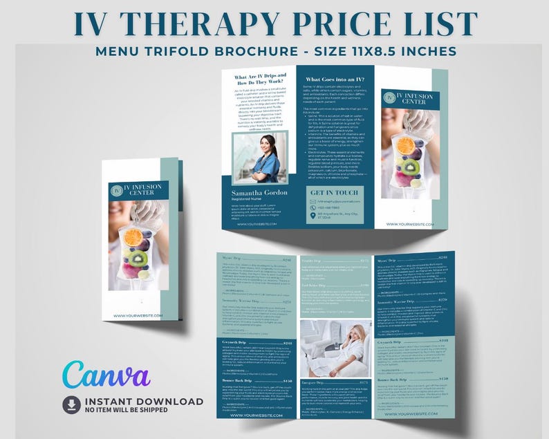 IV Trifold Menu Template IV Vitamin Therapy Price List Brochure Iv Drip ...