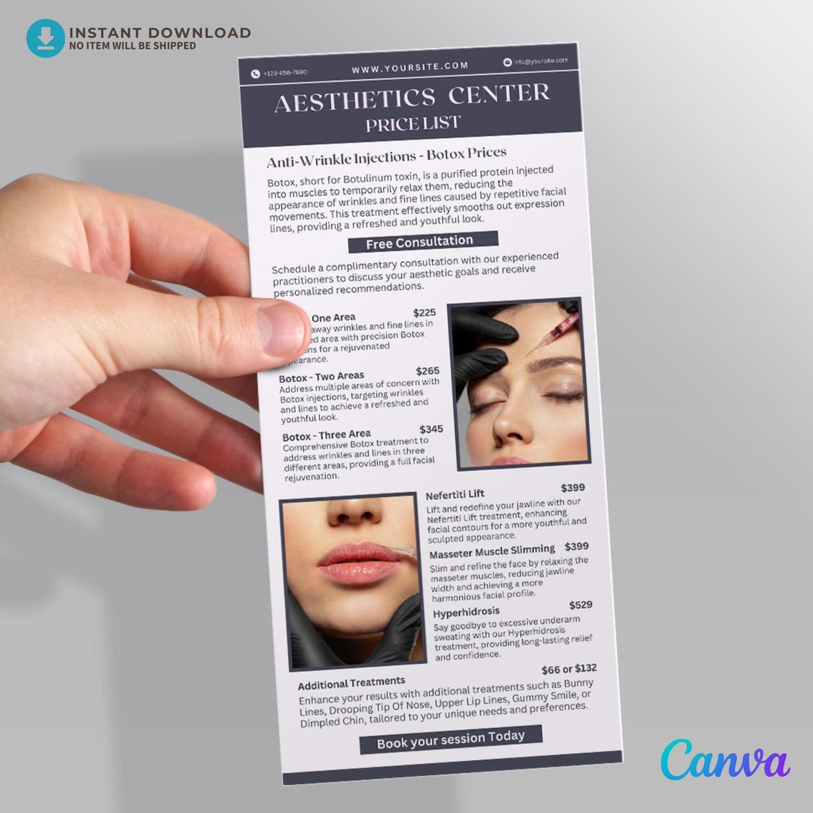 Medspa Price List Template Botox Rack Card Derma Fillers Canva Editable ...