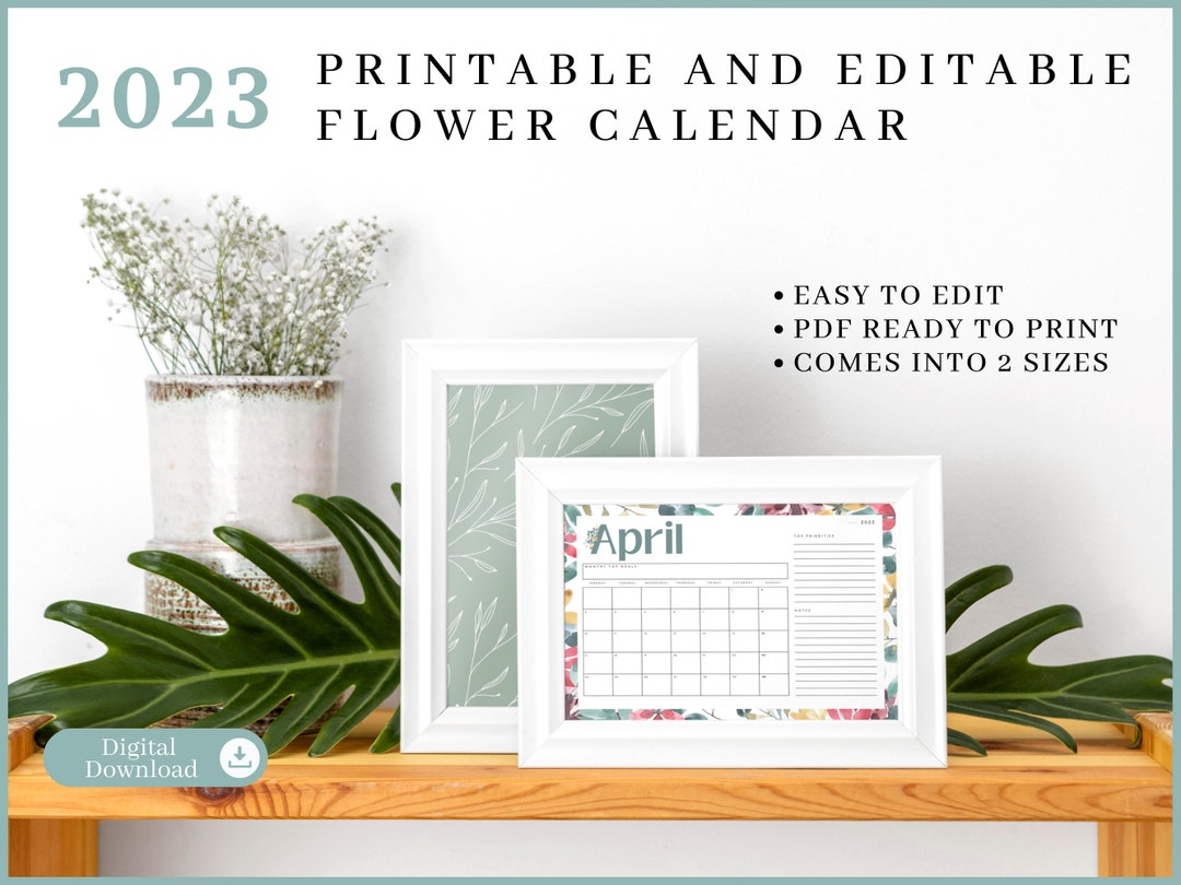 2023 Printable Calendar Canva Template Calendar PDF Flower Calendar ...