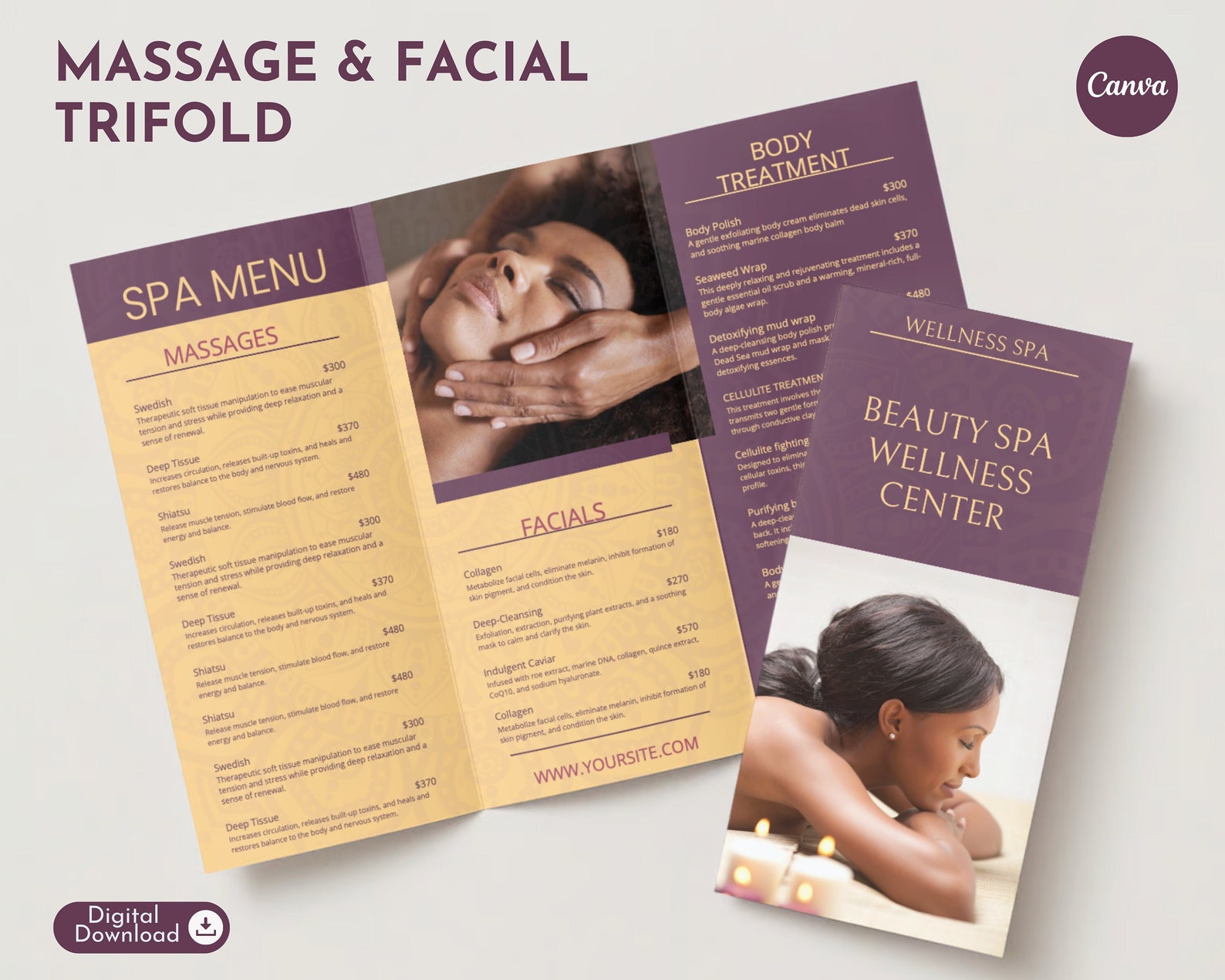 Editable Massage and Facial Services Brochure Template - Spa Pamphlet ...
