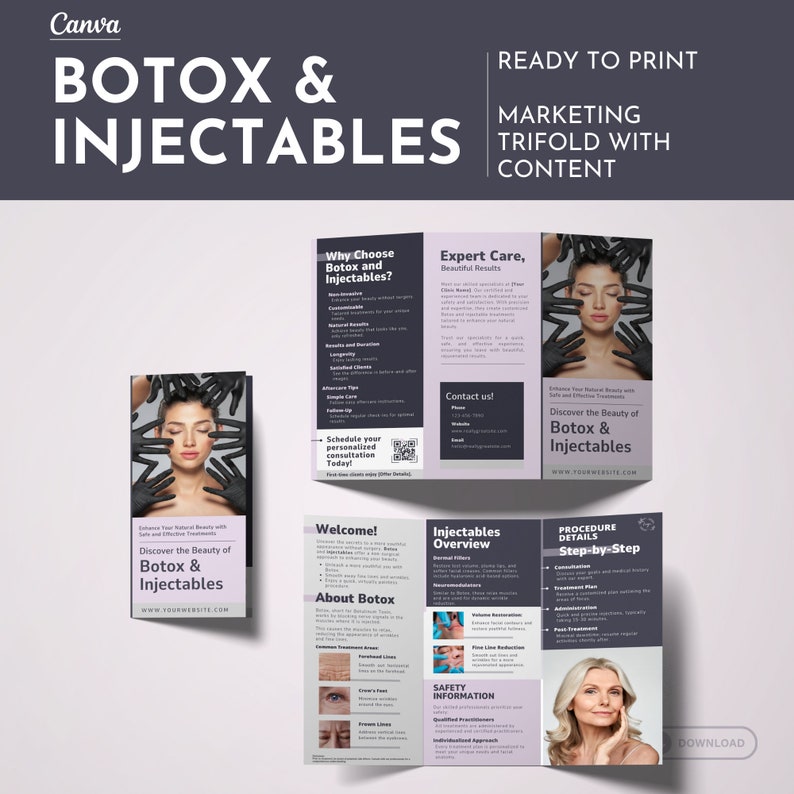 Botox and Injectables Trifold Canva Editable Template Ready to Print ...