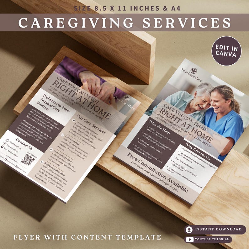 Home Care Flyer Template Caregiver Service Marketing Handout Senior ...