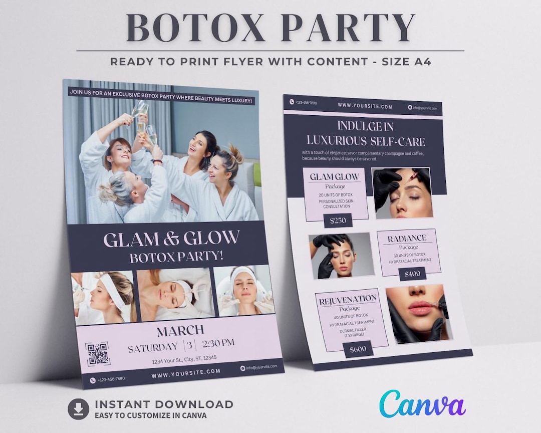 Botox Party Flyer Invitation Template Medspa Event Handout Canva Skin ...