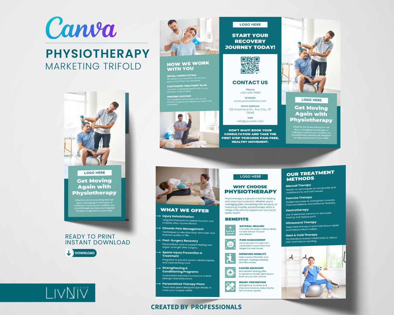 Physiotherapy Trifold Brochure Canva Editable Template Ready-to-print ...