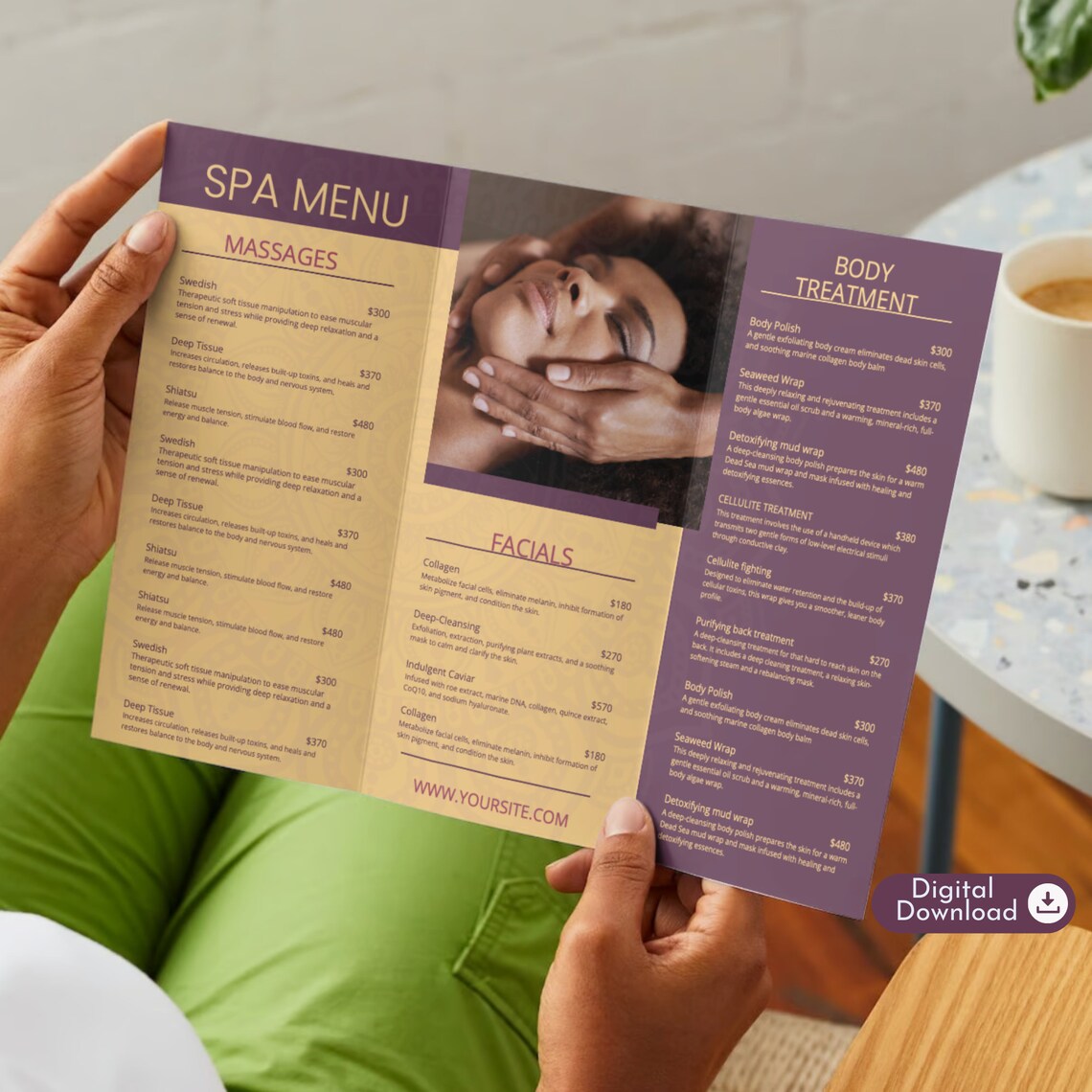 Editable Massage and Facial Services Brochure Template Spa Pamphlet ...