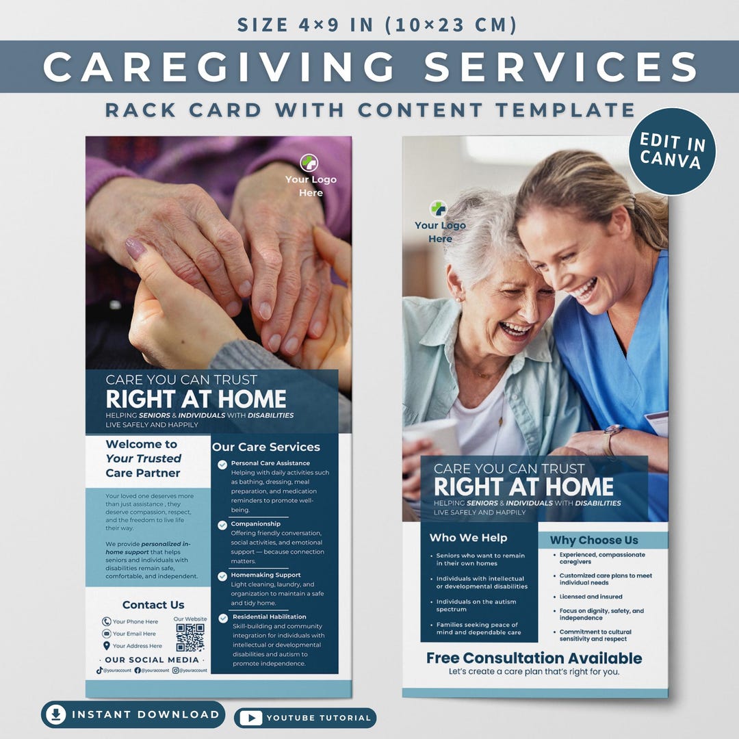 Senior Care Rack Card Template Caregiver Handout Home Care Info Sheet ...
