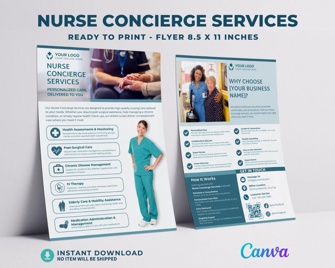 Nurse Concierge Flyer Template for Homecare Services Editable Leaflet ...