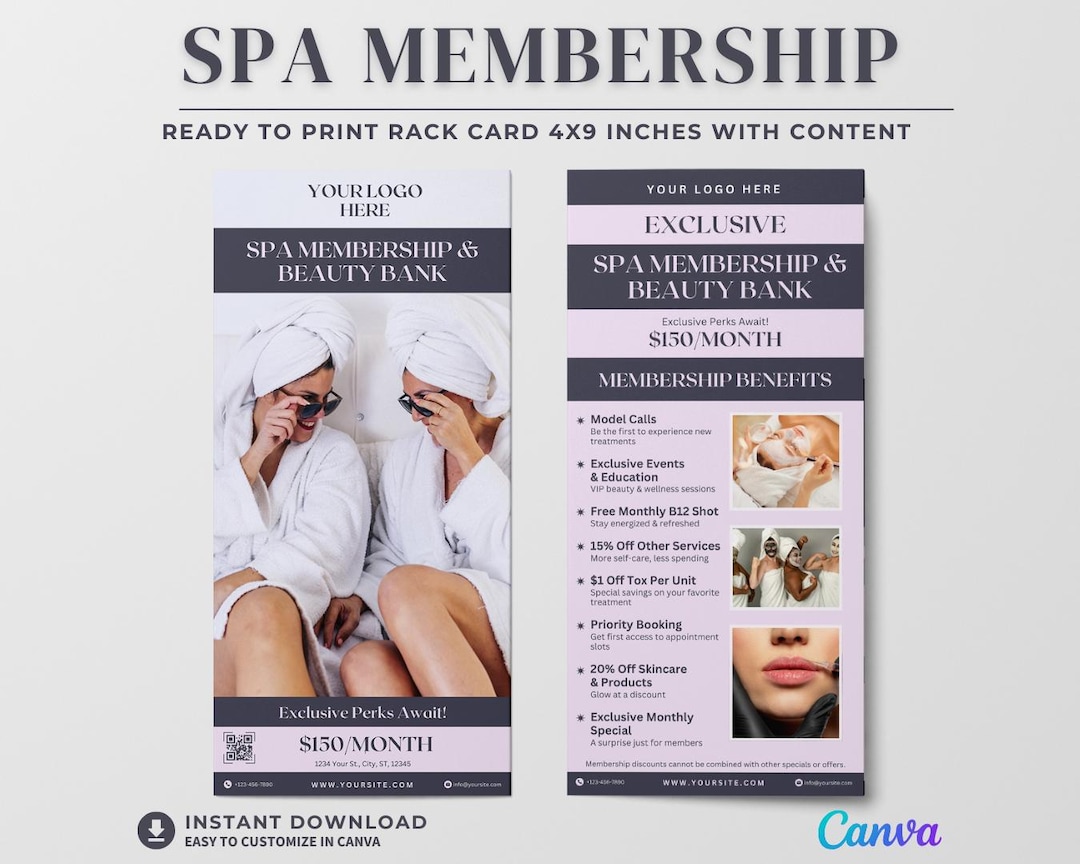 Medspa Membership Template Aesthetic Rack Card Botox and Injectables for Wellness Centers Canva ...