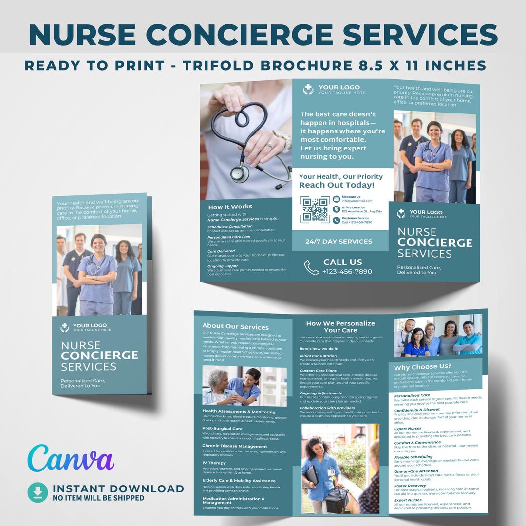 Nurse Trifold Template Homecare Services Editable RN Brochure for ...