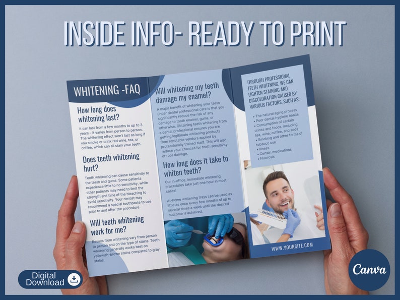 Printable Professional Teeth Whitening Trifold Brochure Template Canva ...