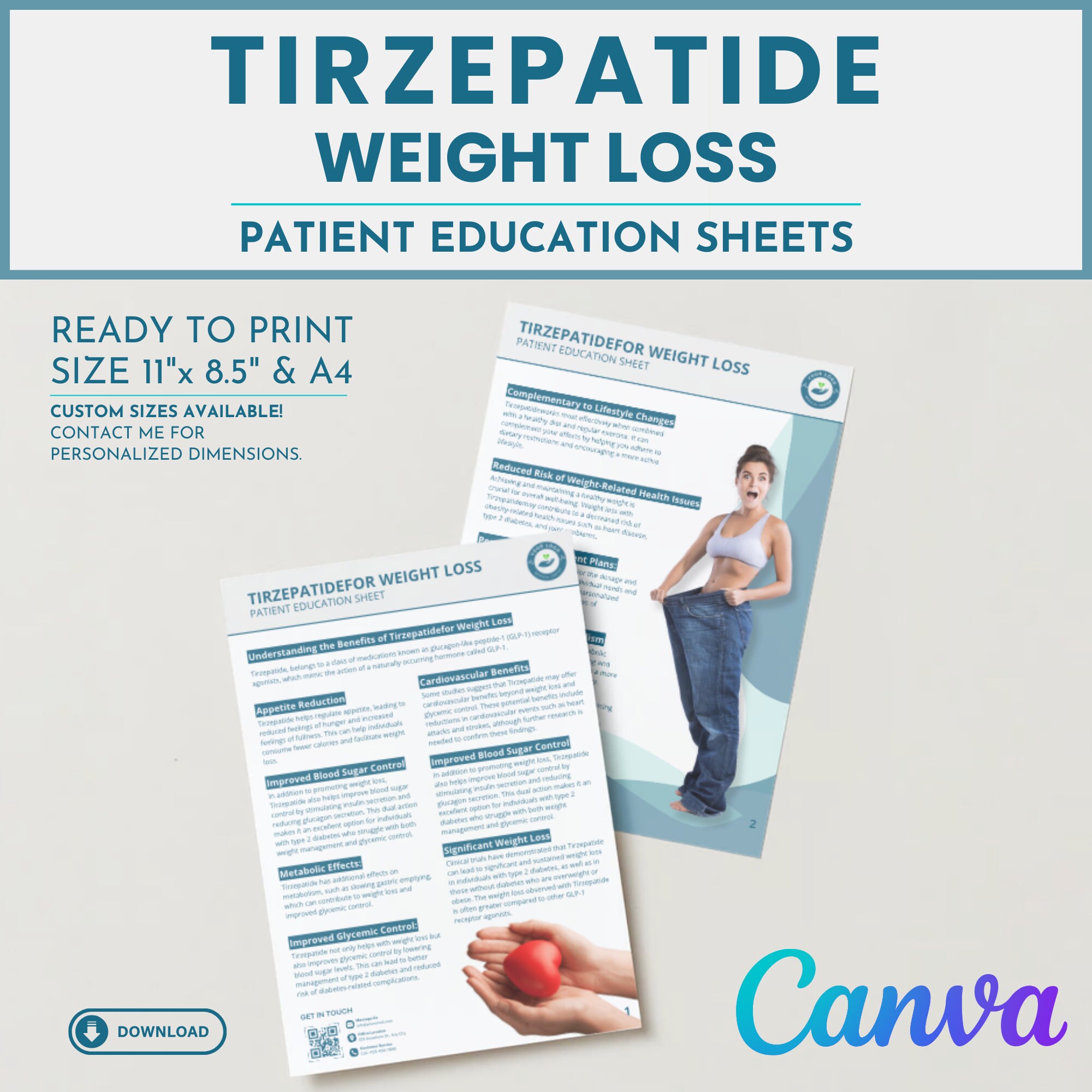 Tirzepatide Weight Loss Patient Educational Sheet Canva Editable ...