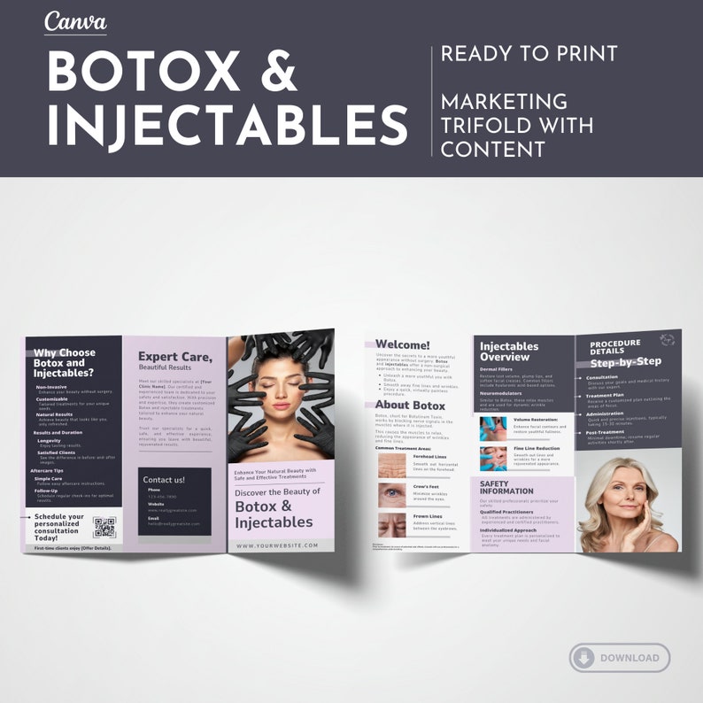Botox and Injectables Trifold Canva Editable Template Ready to Print ...