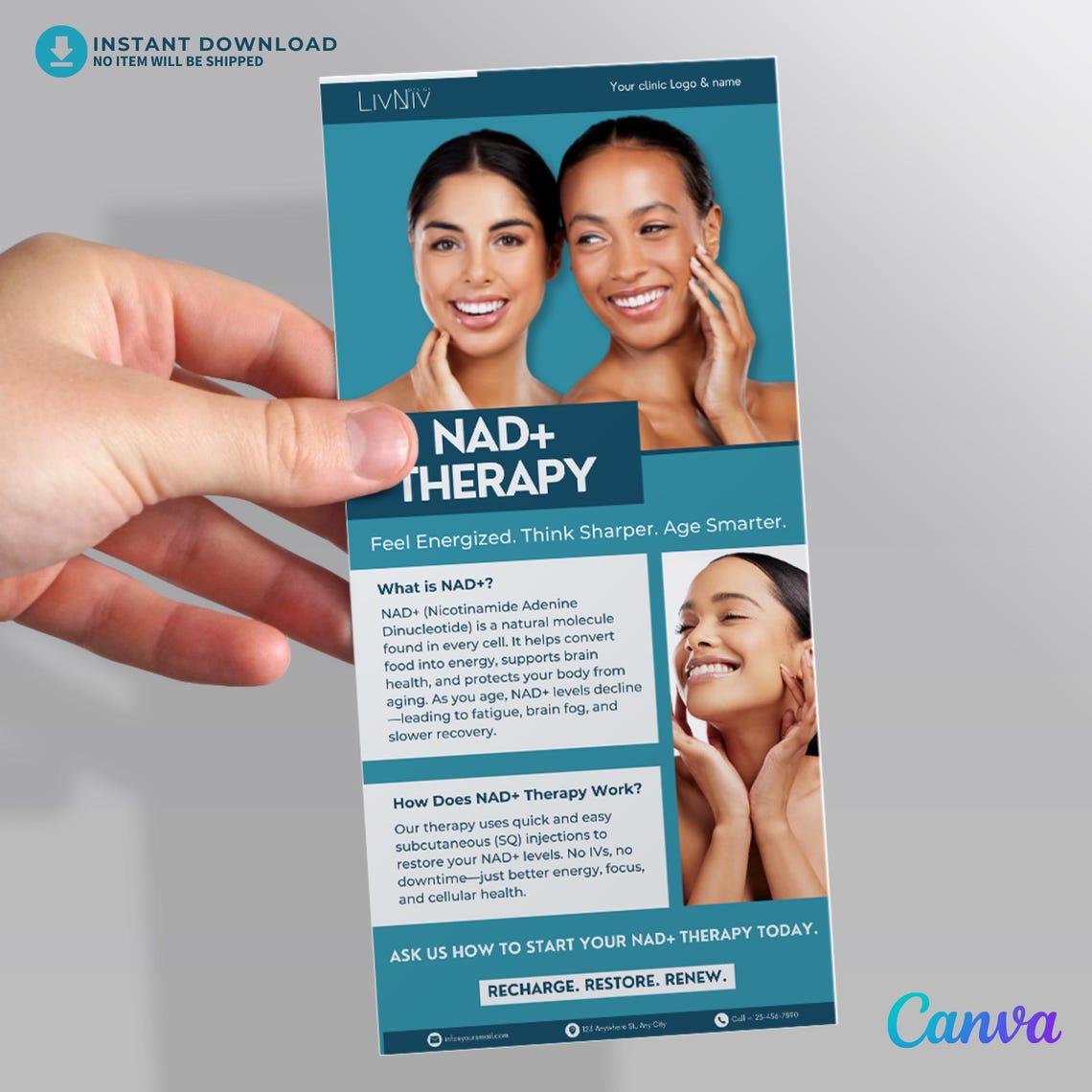 NAD Therapy Template Subcutaneous NAD+ Injection Editable Canva for ...