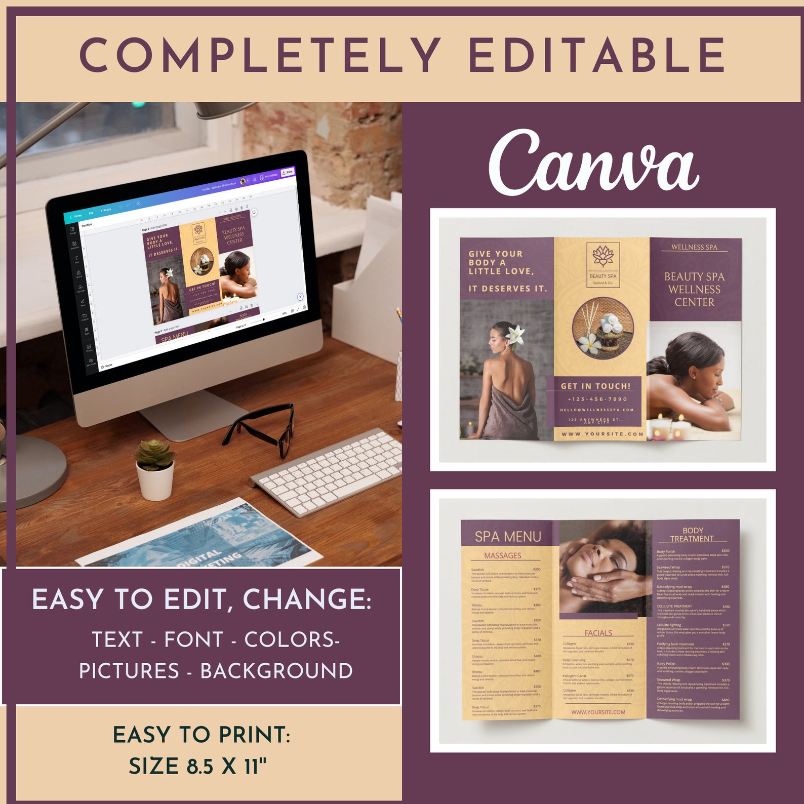 Editable Massage and Facial Services Brochure Template - Spa Pamphlet ...