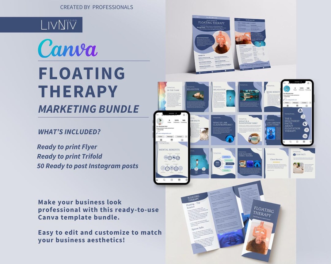 Floating Therapy Marketing Bundle Canva Editable Social Media, Flyer ...