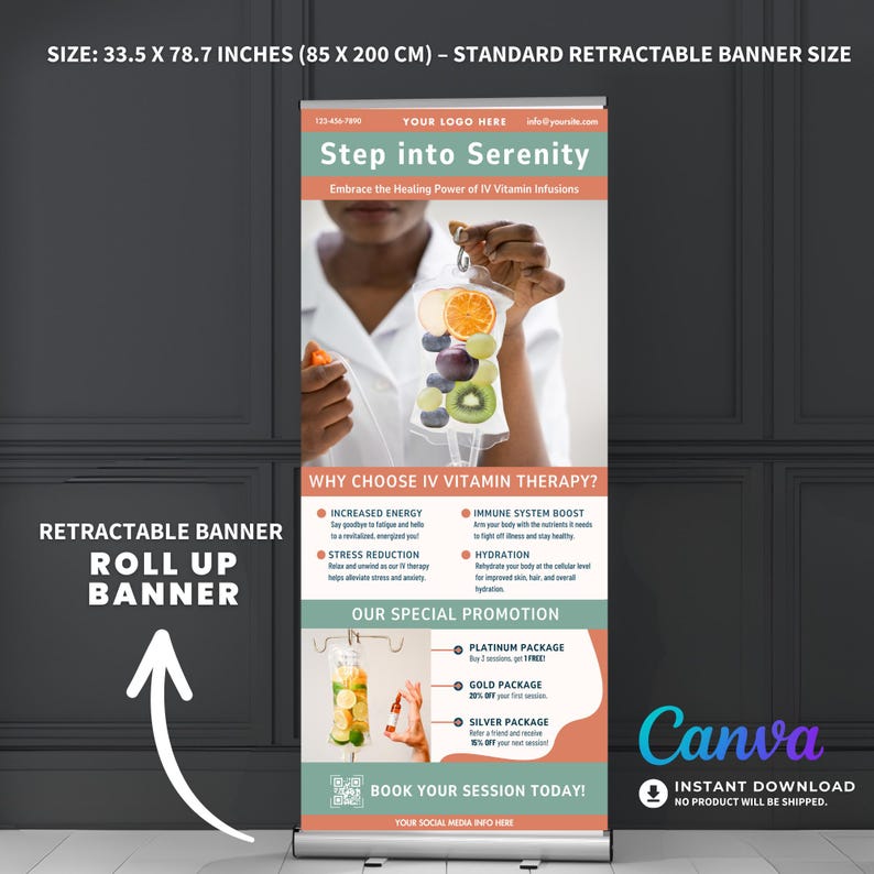 IV Therapy Banner Template Standing Banner Wellness Service Retractable ...