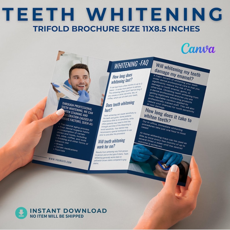 Teeth Whitening Trifold Template Editable Medical Brochure Dental ...