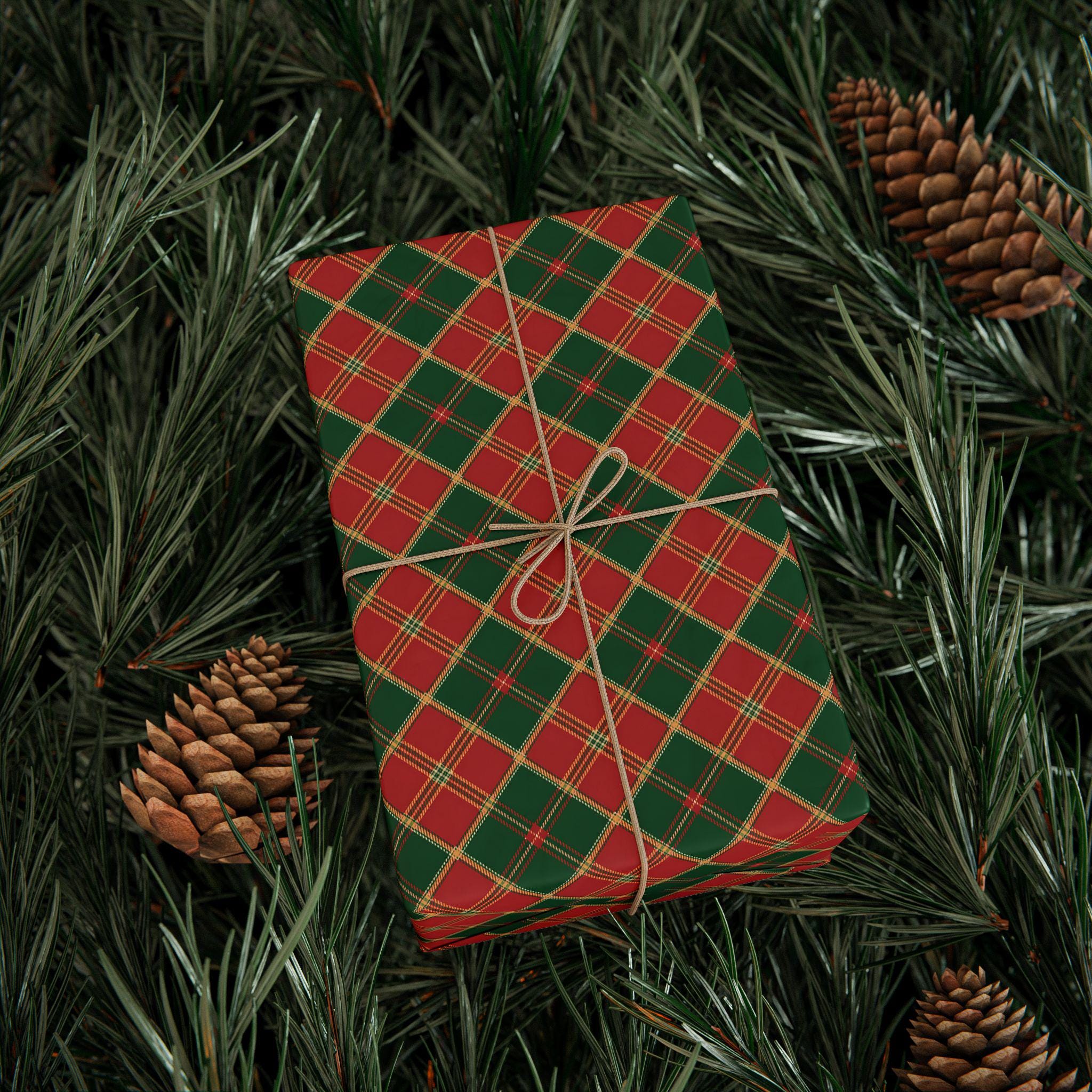 Red Green Plaid Wrapping Paper, Christmas Holiday Gift Wraps, Xmas Wrap ...