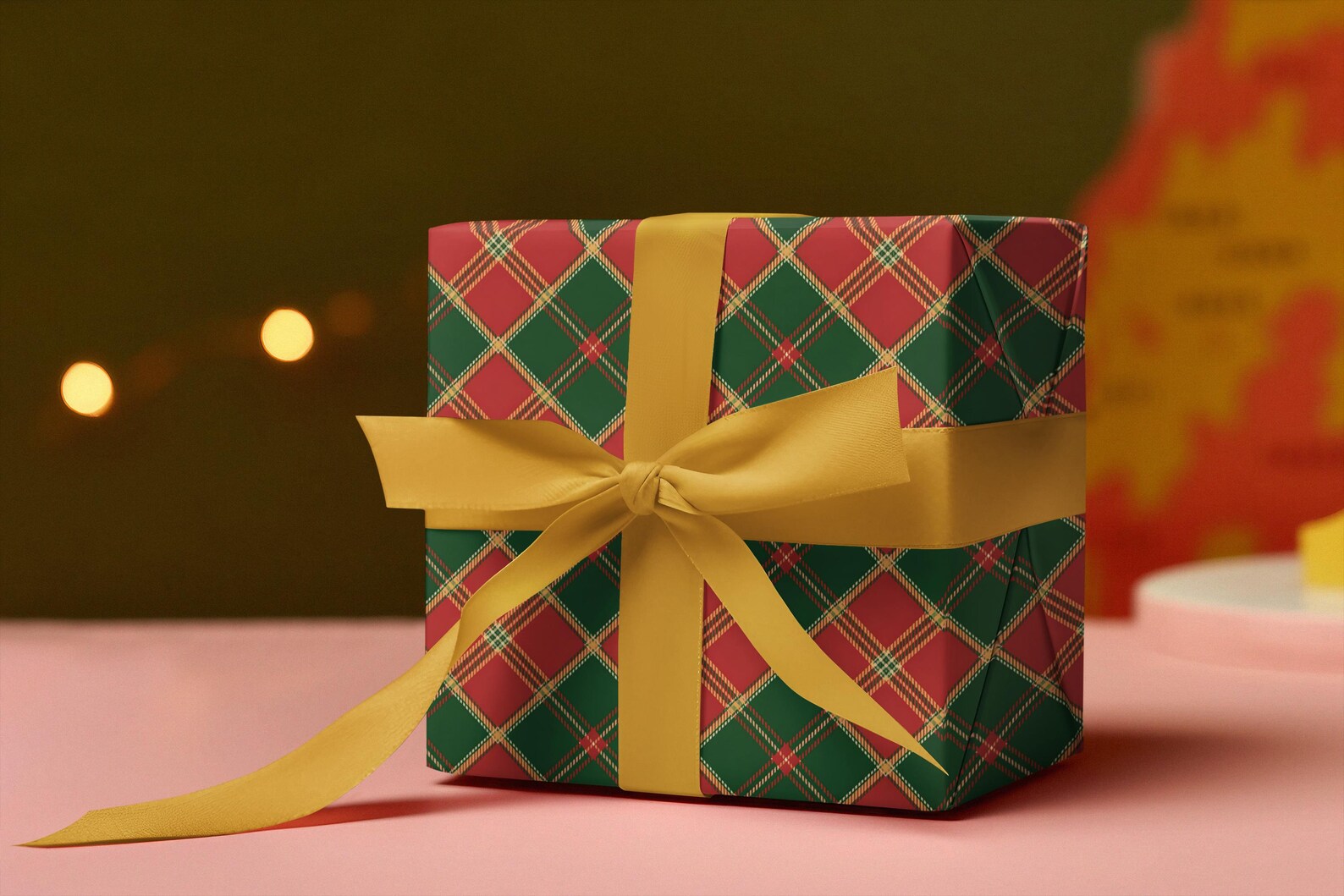 Red Green Plaid Wrapping Paper, Christmas Holiday Gift Wraps, Xmas Wrap ...