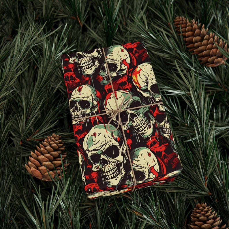 Skull Wrapping Paper Roll, Gothic Aesthetic Gift Wrap, Spooky Birthday ...